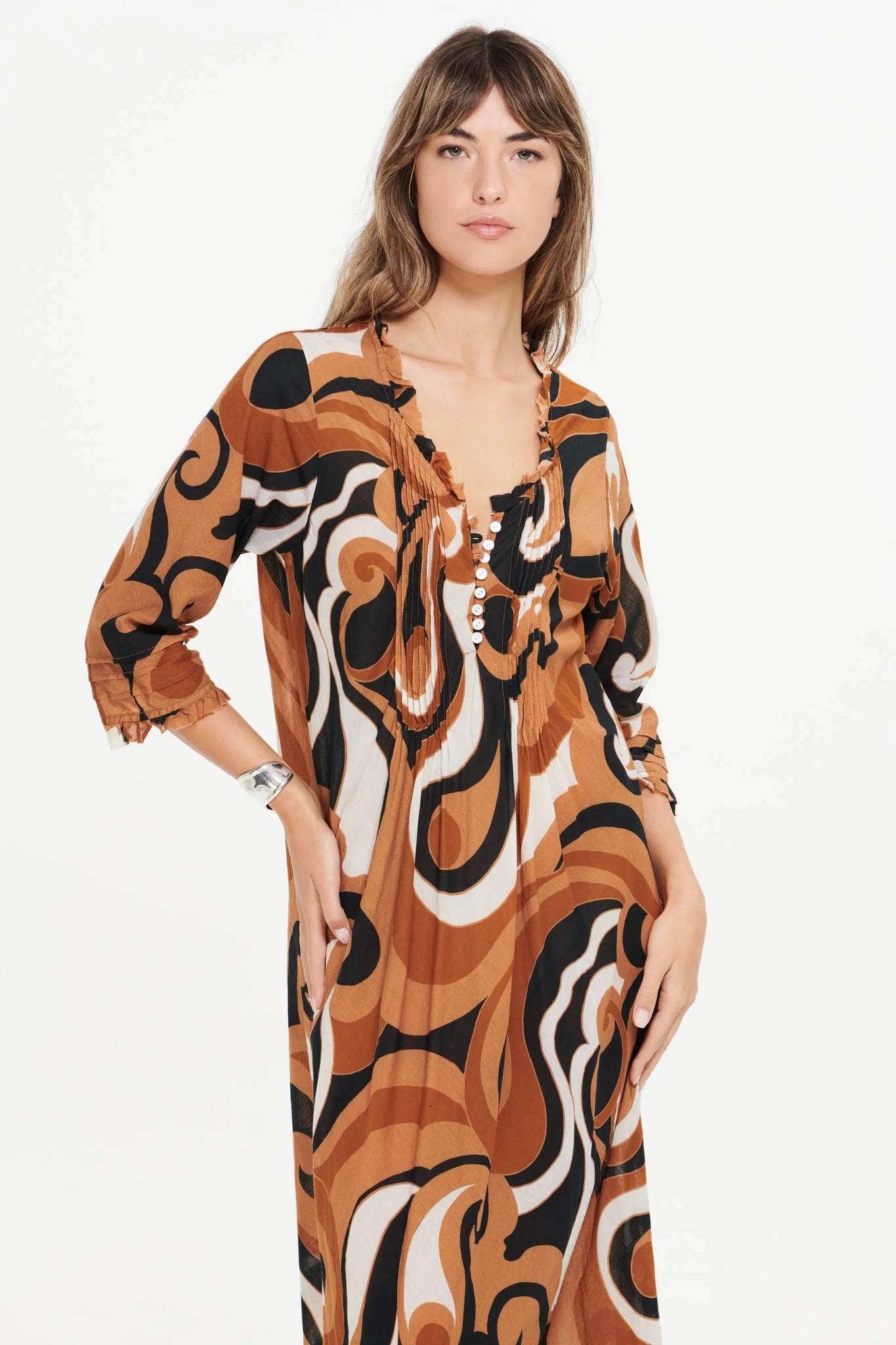 ONESEASON DRESS LONG POPPY PANAMA TAN 23-07595T-782