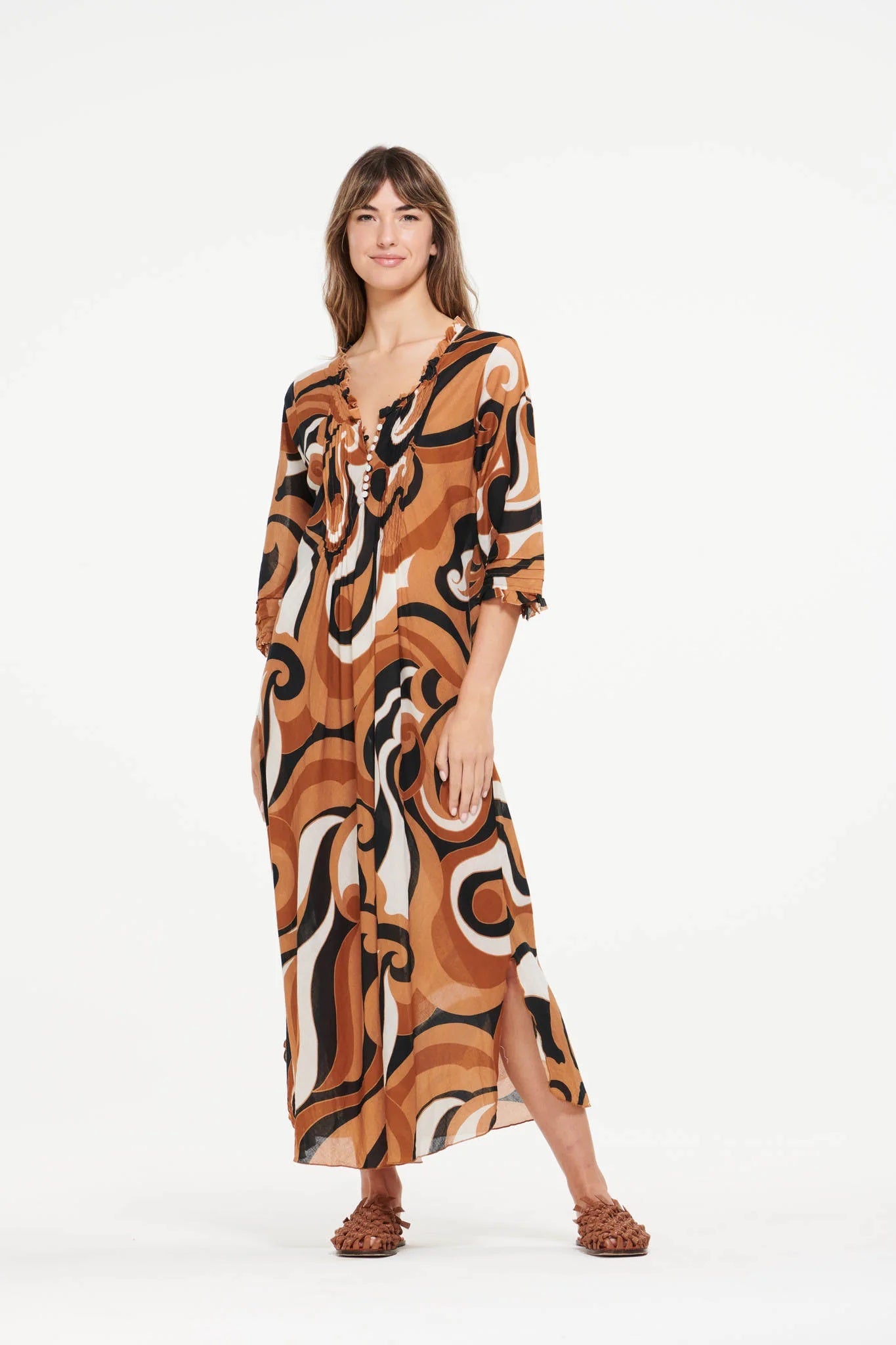 ONESEASON DRESS LONG POPPY PANAMA TAN 23-07595T-782